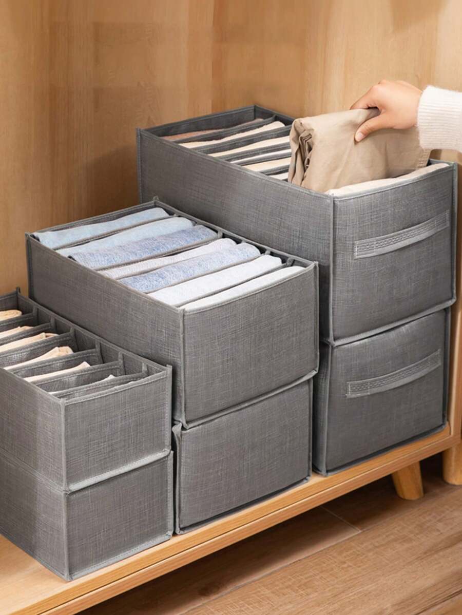 1pc Gray Clothes Storage Box, Foldable Multi-Compartment Drawer Type ...