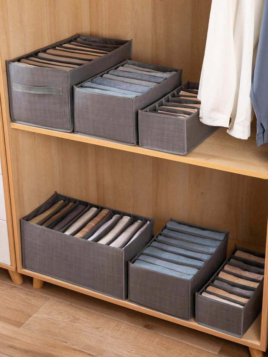 1pc Gray Clothes Storage Box, Foldable Multi-Compartment Drawer Type ...