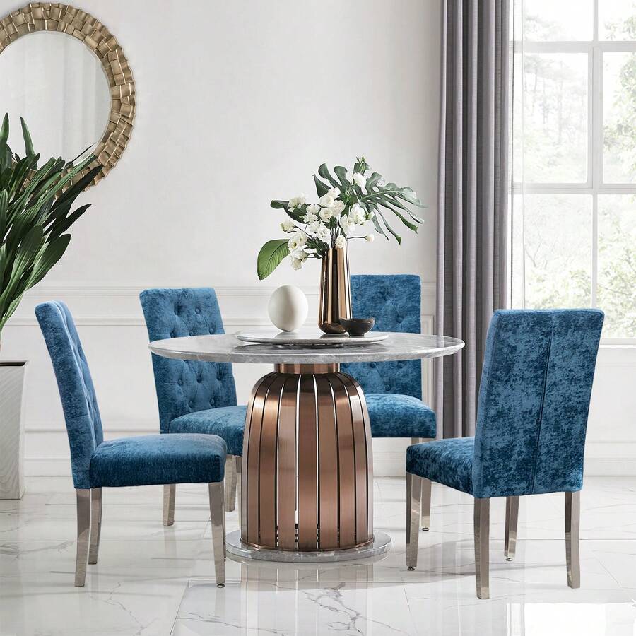 Velvet Dining Chairs Set Of 4, Tufted Upholstered High Back With ...