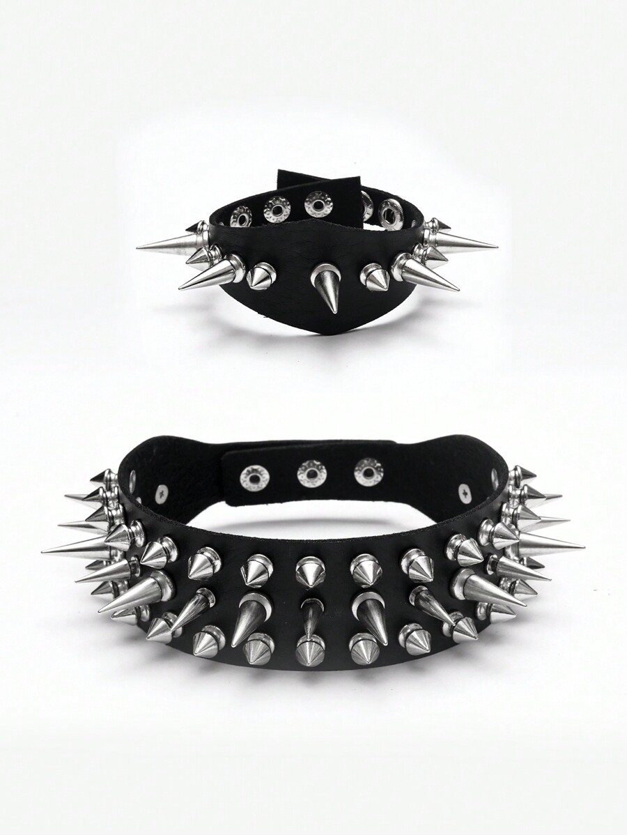 2-Piece Set Women Choker Goth Necklaces Spiked Choker Punk Rock Collar ...