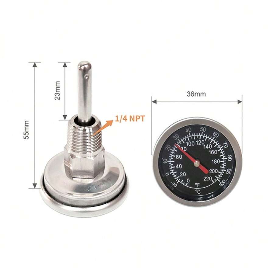 Dial Thermometer 1/4 NPT Thread Joint Stainless Steel Temperature Meter ...