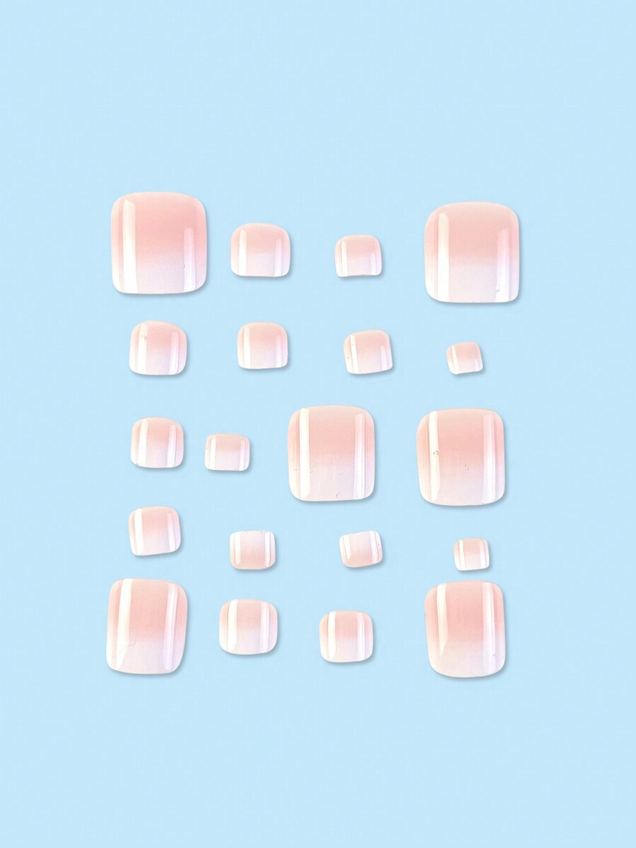 24 Short Square Nail Pieces French Simple Pink And White Gradient ...