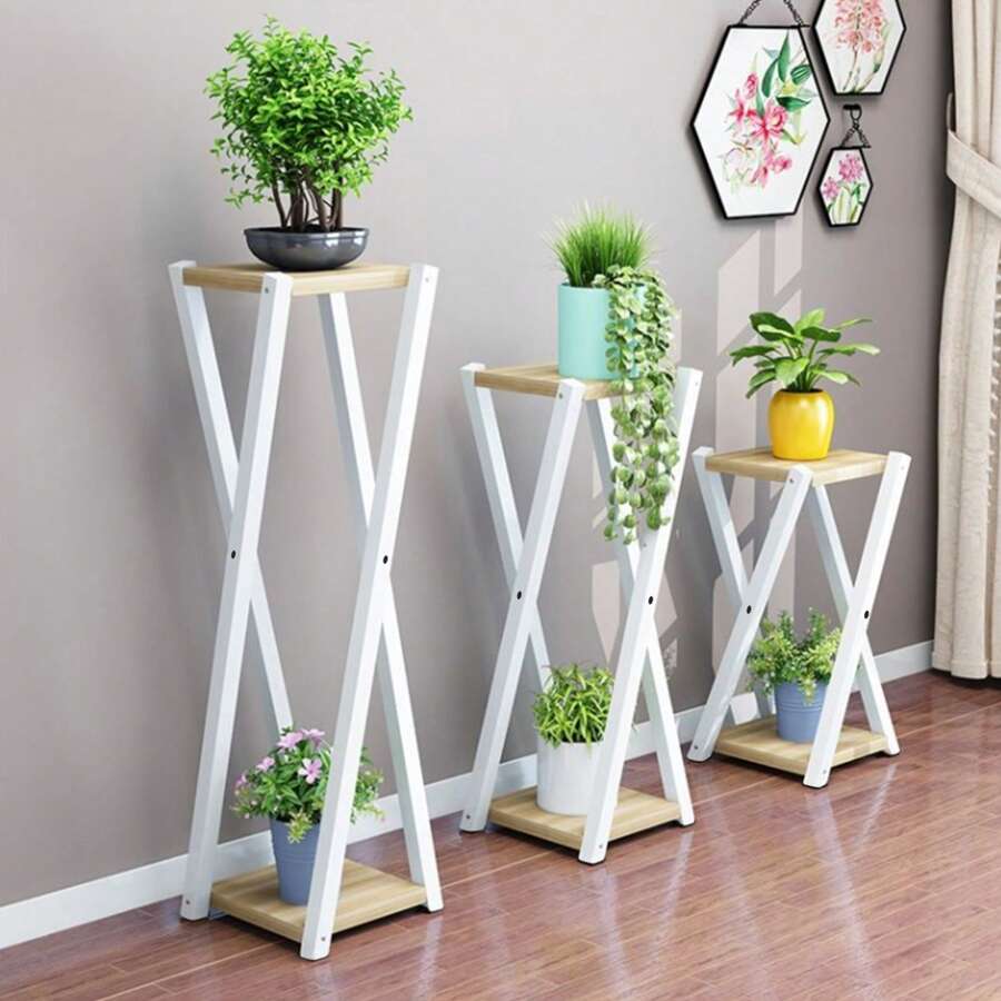 2-Tier Metal Plant Stand X-Shape Outdoor Indoor Flower Pot Rack Display ...
