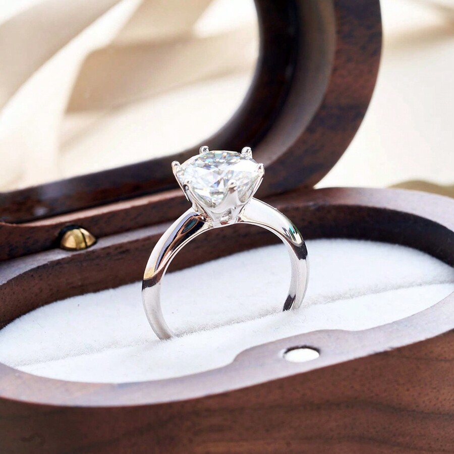 1pc Classic Six-Prong Moissanite Sterling Silver Ring, Best Gift Choice ...