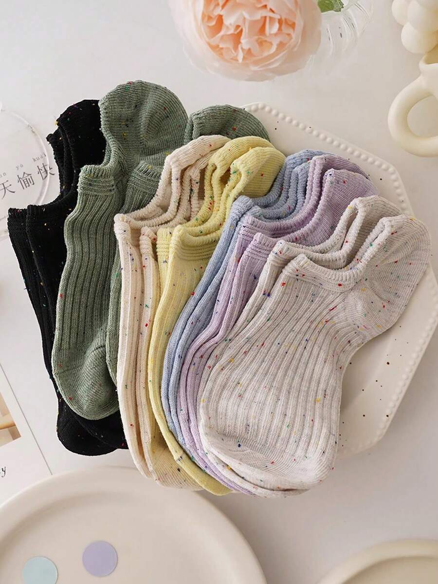 5 Pairs Of Women's Ankle Socks With Dot Yarn Stripes, Suitable For Any ...