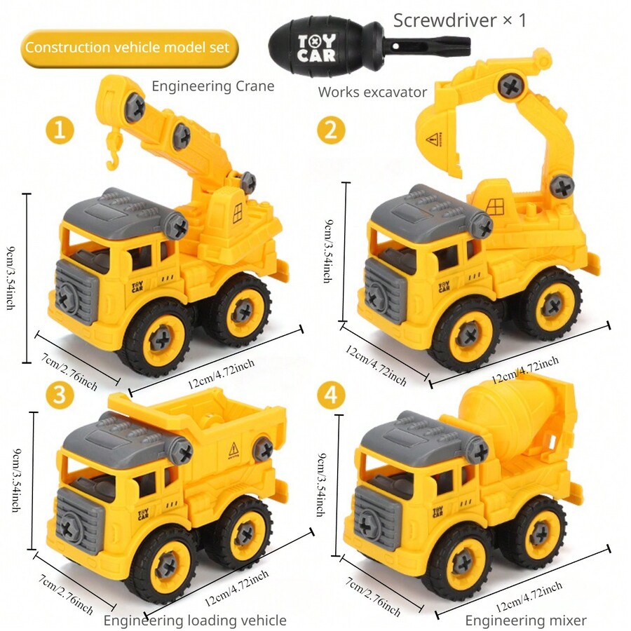 DIY Disassemble & Assemble Engineering Vehicle Toy Set For Boys, Screw ...