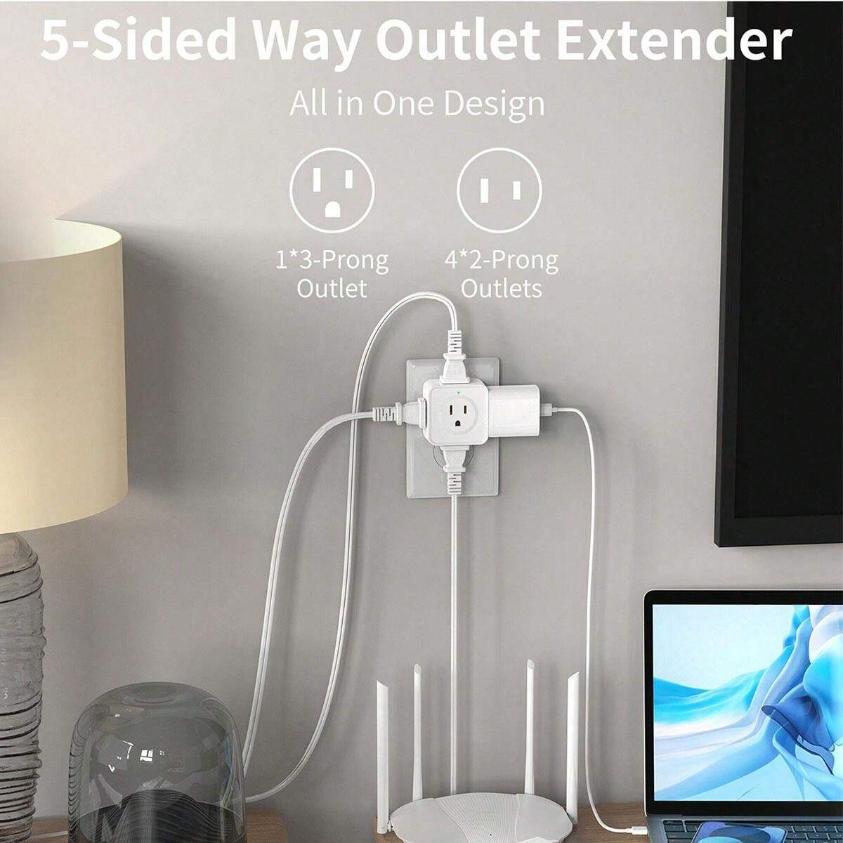 5-Socket Splitter, [1pc/Pack] Multiple Plug Extension, 3-Prong Flat Wall Plug Extension, Mini ...
