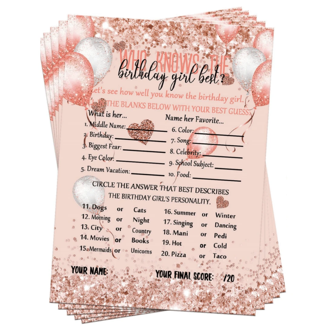 Who Knows The Birthday Gir L Best Card, Birthday Party Game Set Gir Ly ...