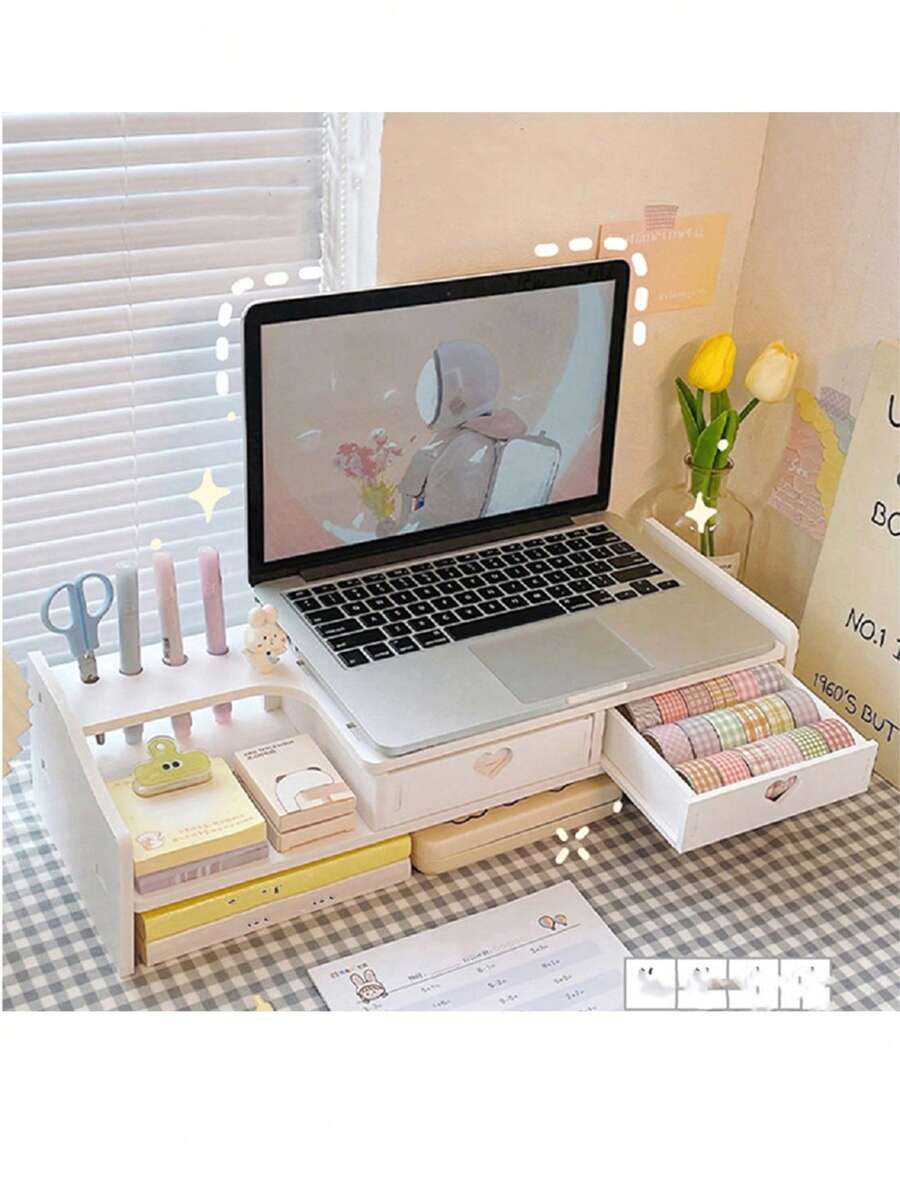 1pc DIY White Computer Monitor Stand, Keyboard Storage Rack, Desktop ...