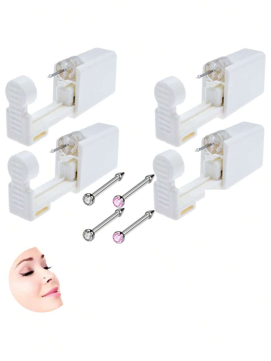 4Packs Disposable Self Piercing Kit With Built-In Nose Studs, Very Safe ...