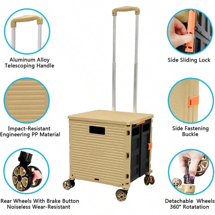 Foldable Utility Cart Folding Portable Shopping Trolley With Durable ...