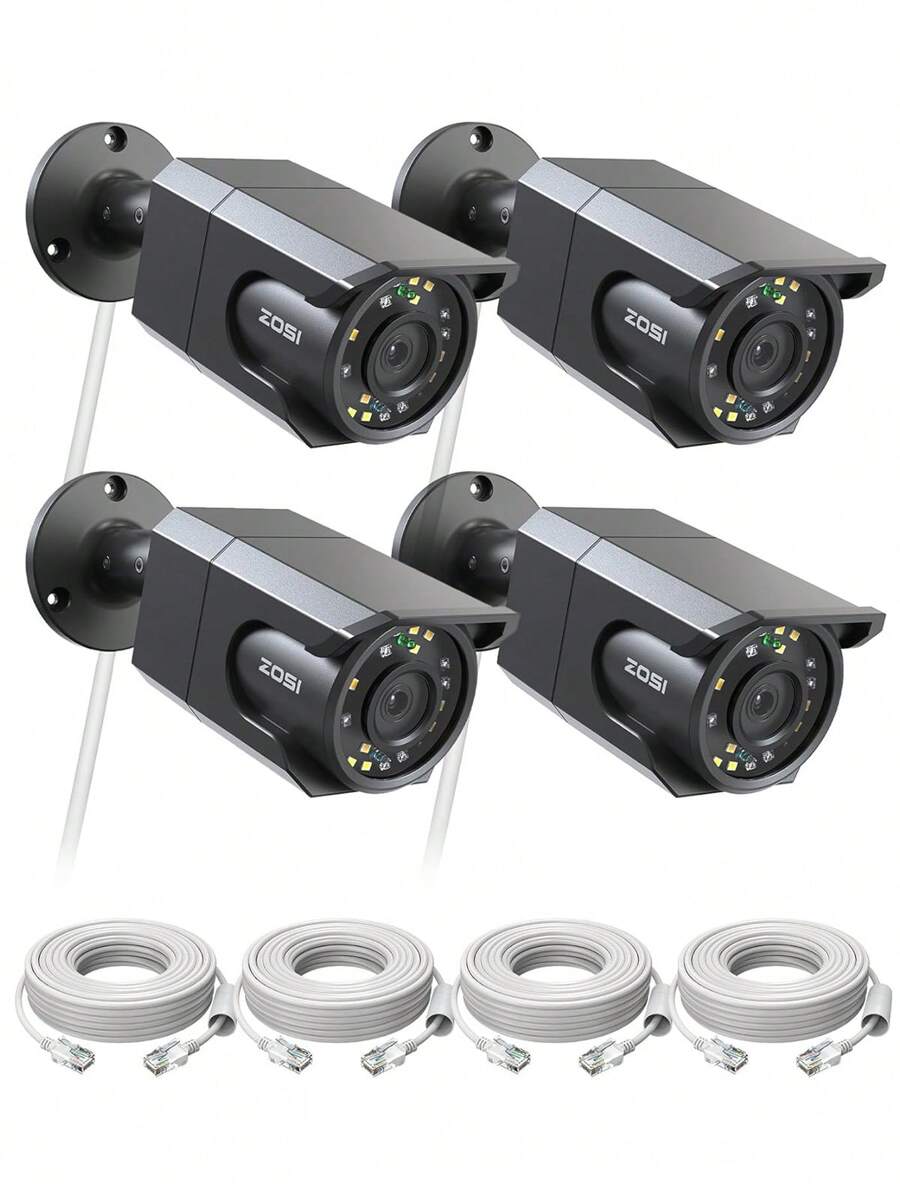 ZOSI 4K 8MP 4 Pack Security PoE IP Camera Bullet Outdoor Indoor ...