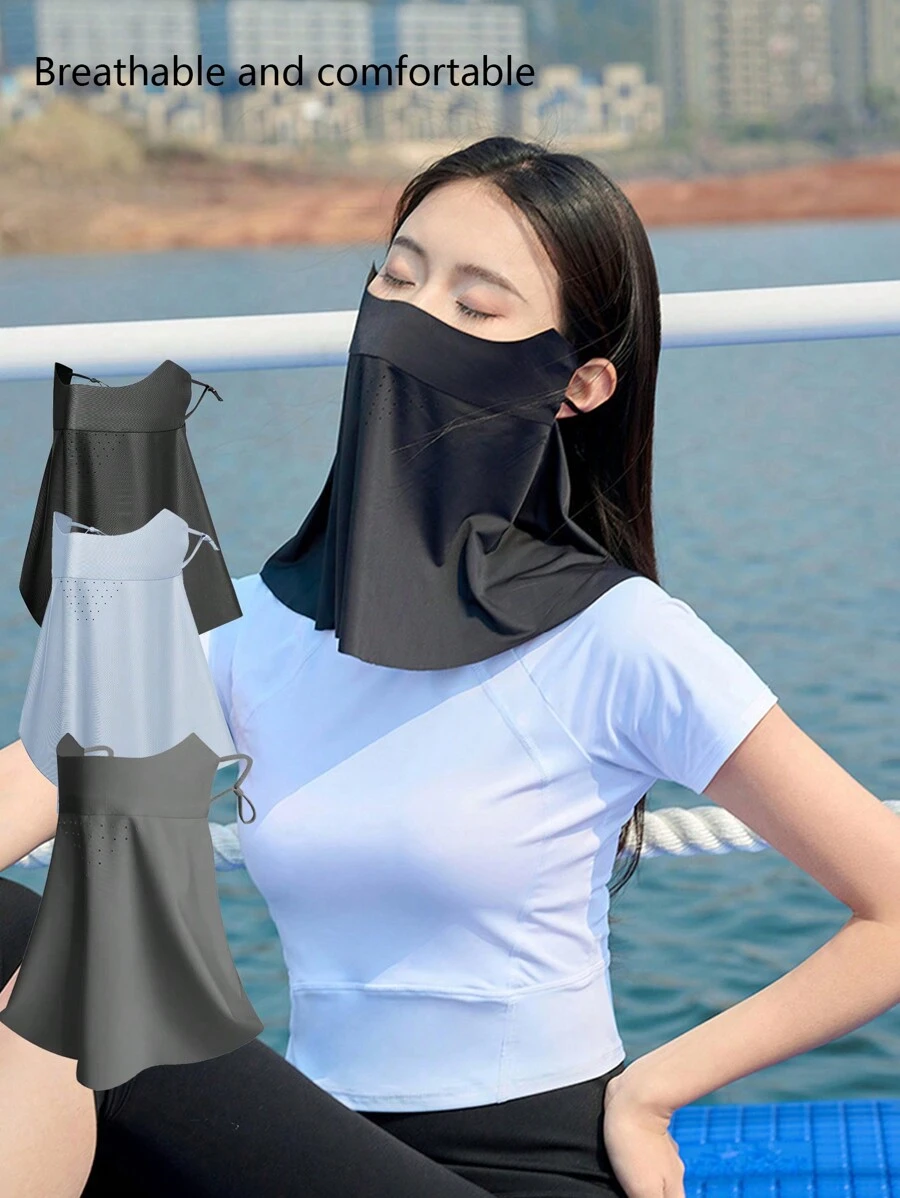 1pc Women's Outdoor Breathable Sunscreen Ice Silk Mask Neck Leg Face ...
