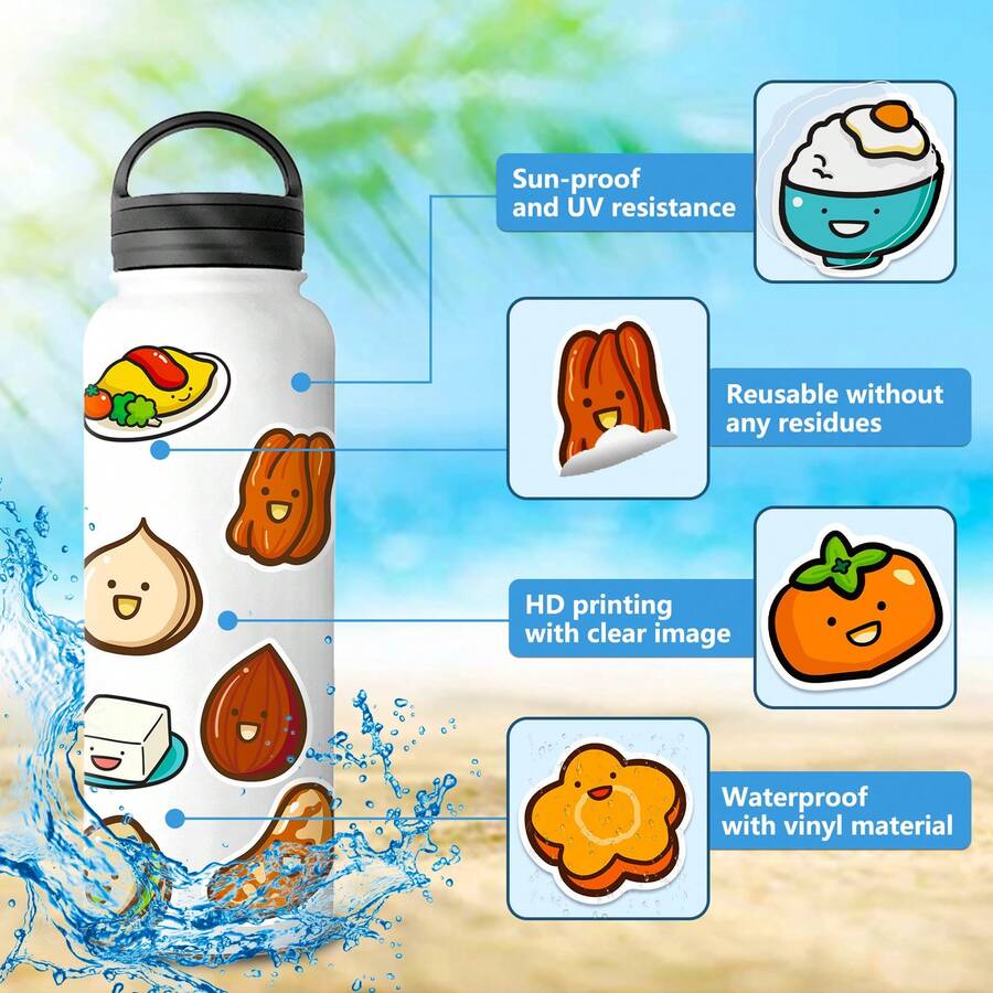 50Pcs Cute Food Stickers, Yummy Cartoon Nut Bread Ice Cream Bulk ...