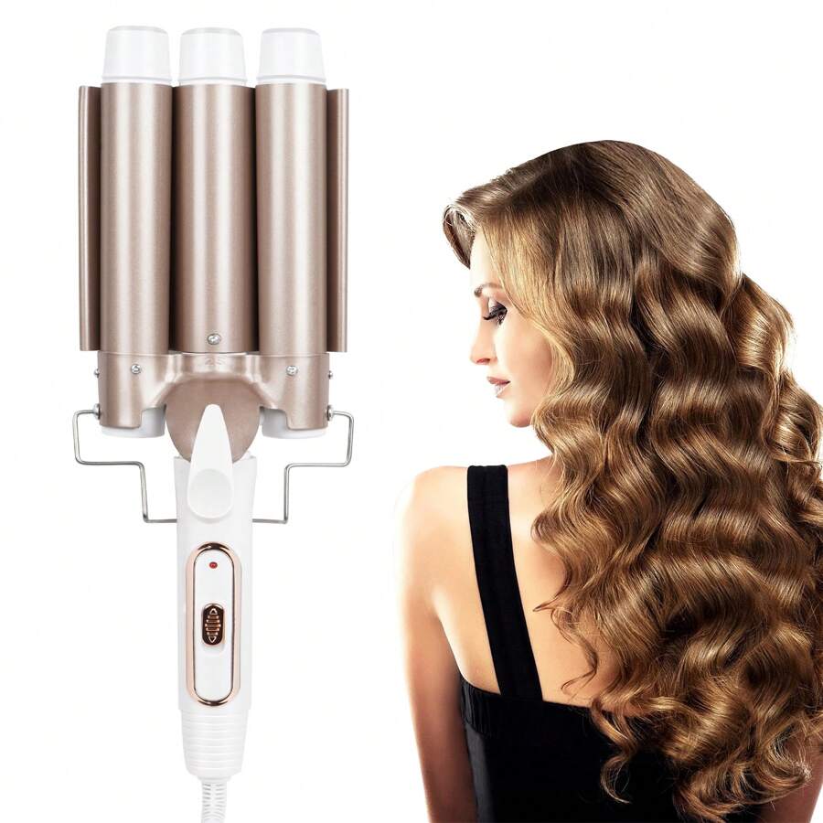 3 Barrels Hair Curling Roll Ceramic Iron 25Mm Temperature Adjustable Portable 3 Barrels Wave ...