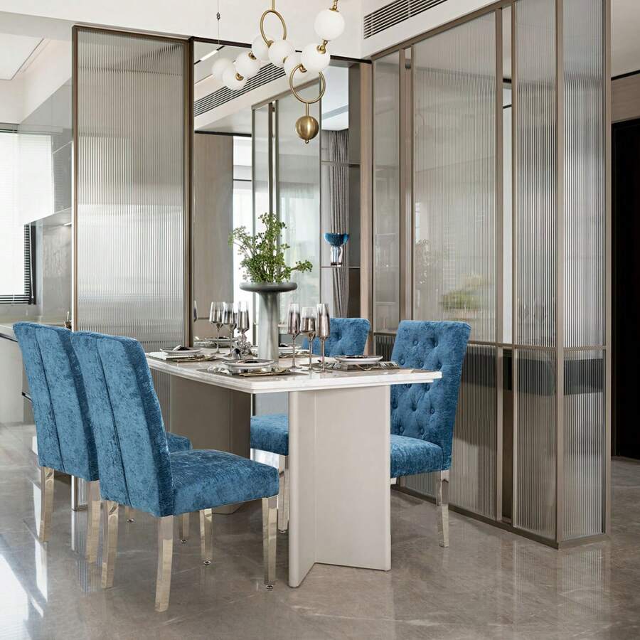 Velvet Dining Chairs Set Of 4, Tufted Upholstered High Back With ...