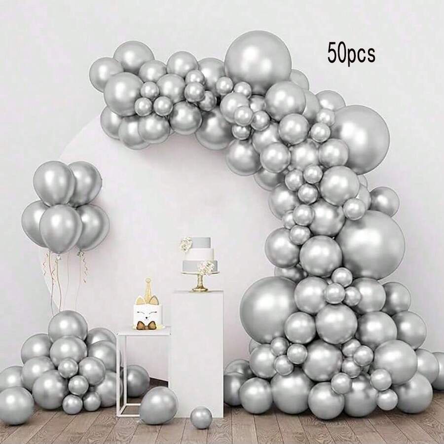50pcs Silver Balloons For Balloon Garden Or Balloon Arch Party Birthday ...
