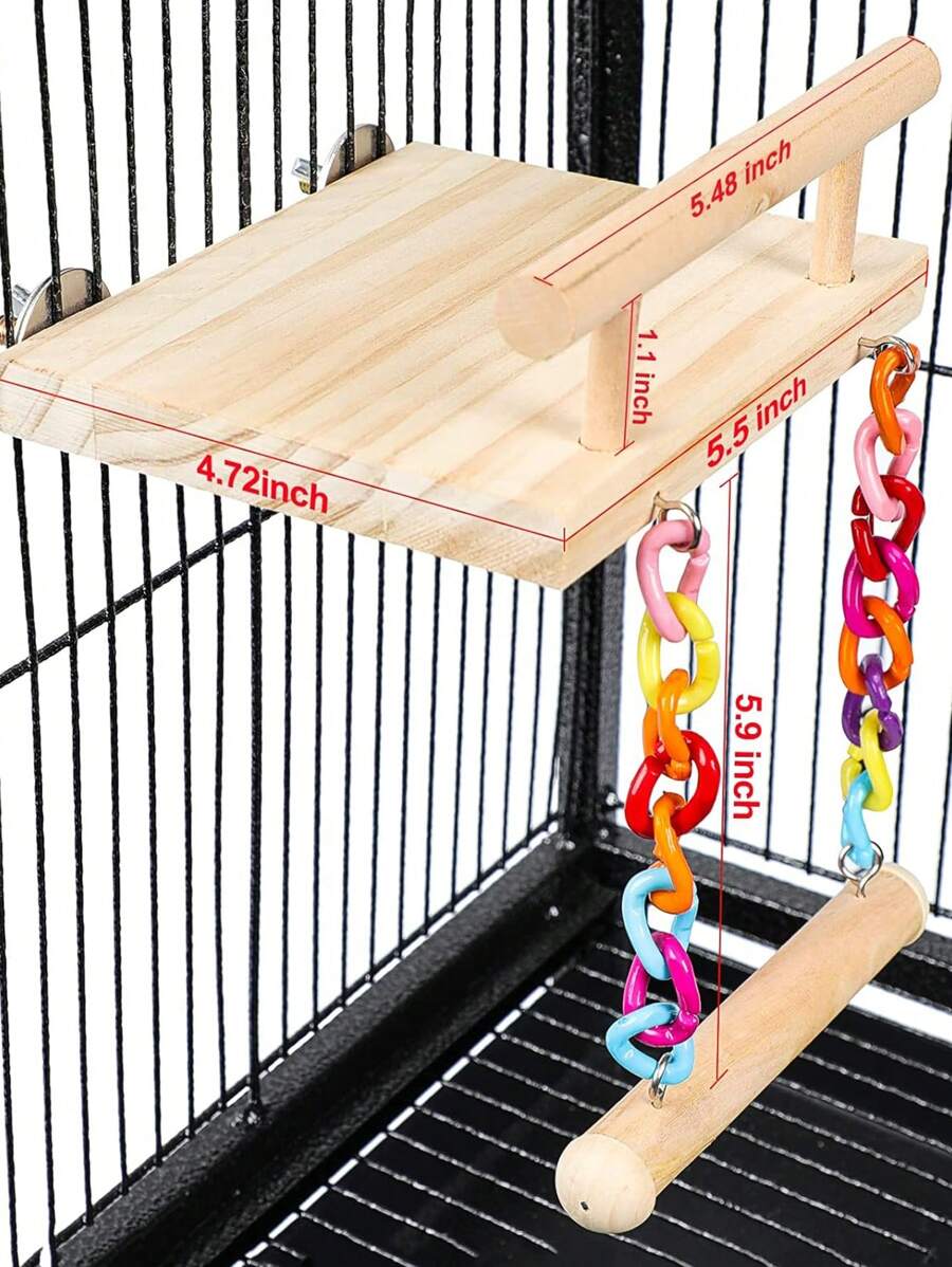 Parrot Wooden Perch Playstand With Detachable Gym Rack, Acrylic Swing ...