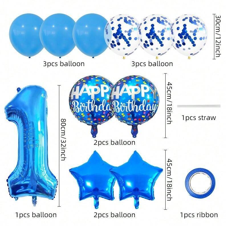 32 Inch Blue Number Aluminum Film Balloon Set Five Pointed Star Sequin ...