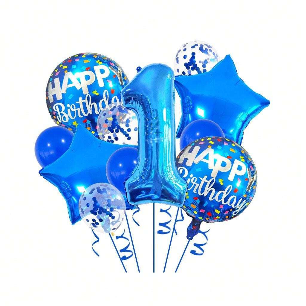 32 Inch Blue Number Aluminum Film Balloon Set Five Pointed Star Sequin ...