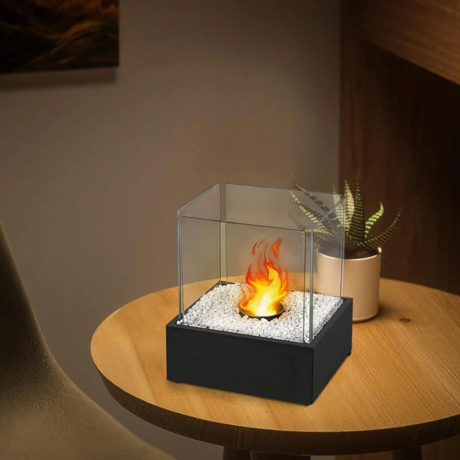 LILIIN tafelhaard bio-ethanol, rond/rechthoek met 2 stukken glas ...