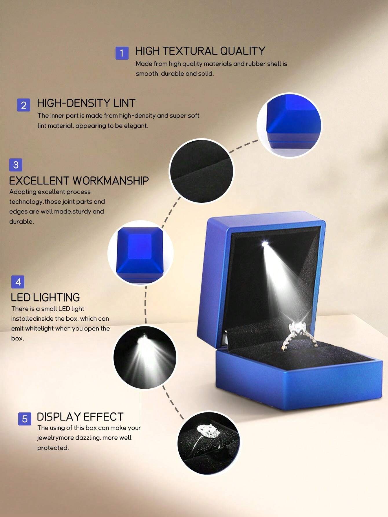 1 Pc Blue Ring Box Jewelry Organizer Display Box With LED Light ...