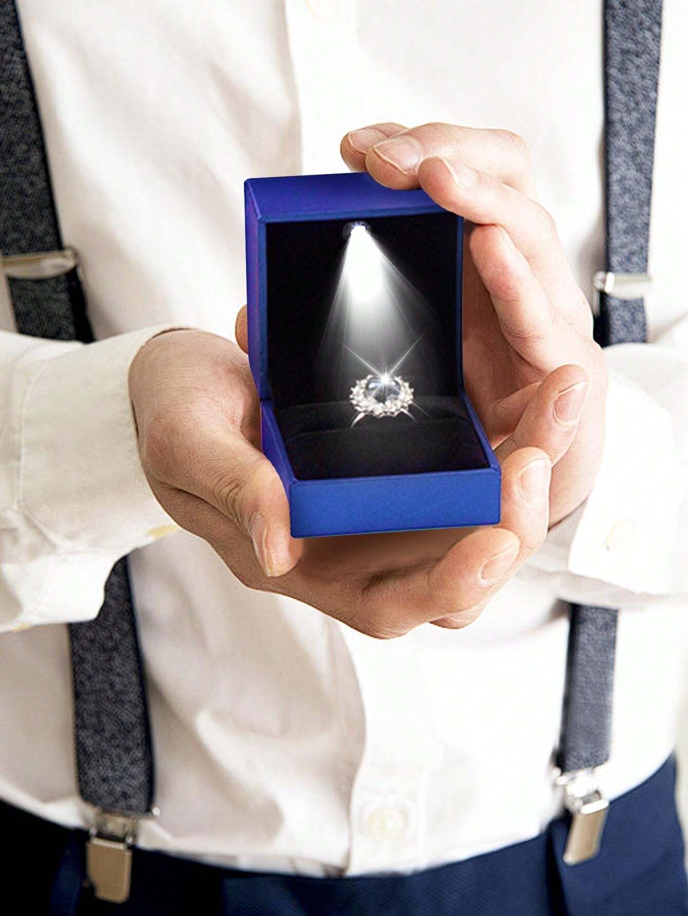 1 Pc Blue Ring Box Jewelry Organizer Display Box With LED Light ...
