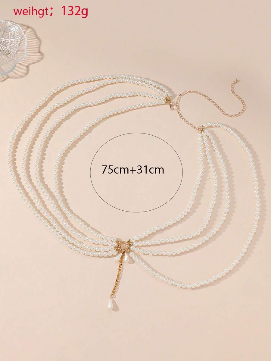 1pc New Handmade Pearl Beaded Multi-Layer Waist Chain For Women ...