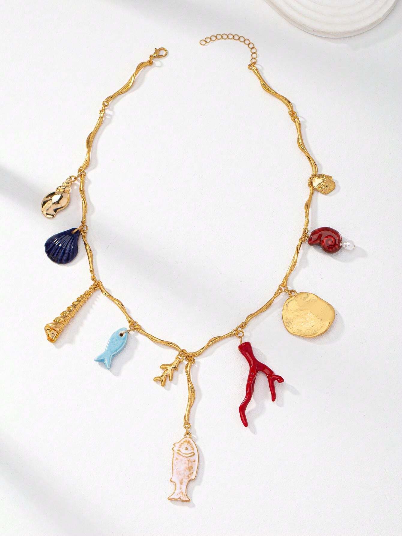 1pc Handmade Beach & Sea Life Themed Charms Necklace For Vacation ...