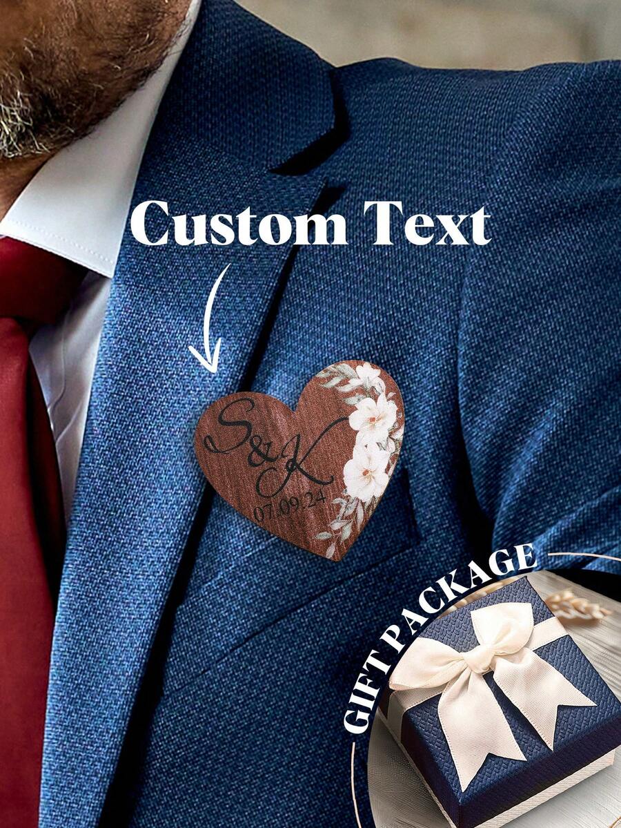 1pc Custom Wooden Brooch With Letter Or Date Custom Wooden Boutonnieres ...