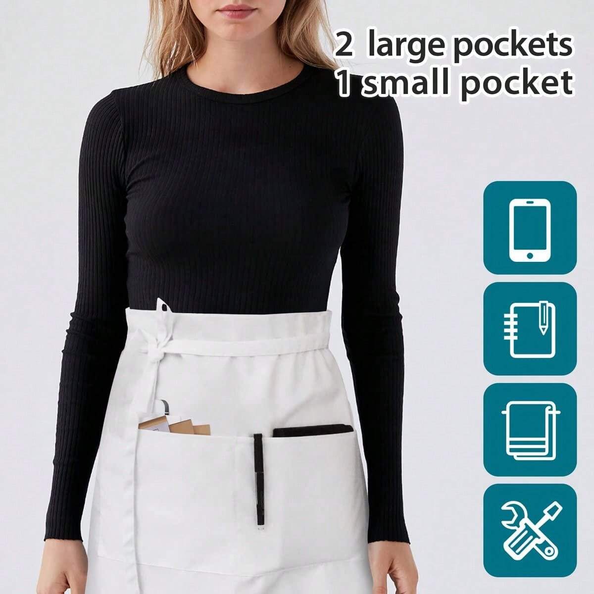 Long Waiter Apron With 3 Pockets Half Large Bistro Apron For Waiters ...