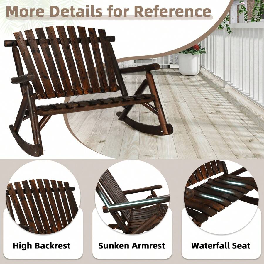 EPICOZY Outdoor Double Wooden Rocking Bench, Adirondack Porch Rocker ...