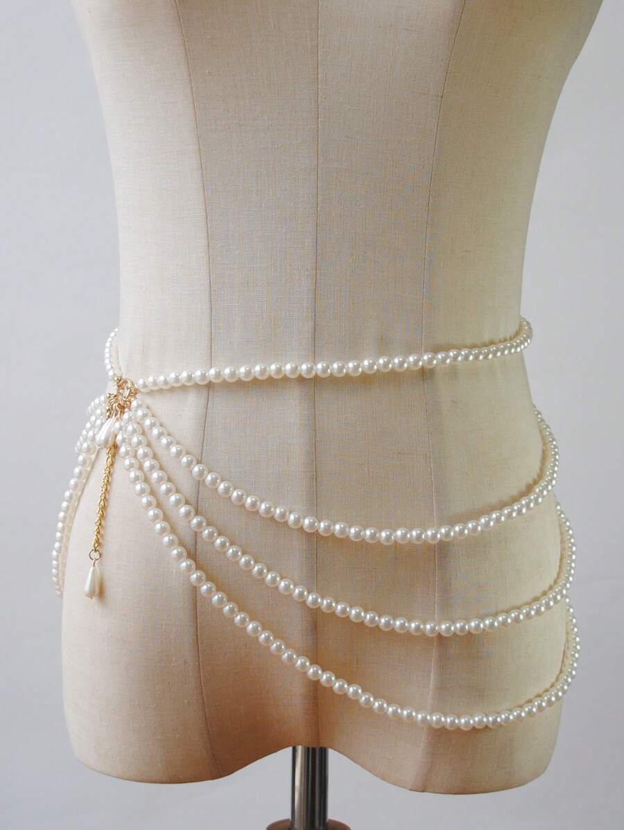 1pc New Handmade Pearl Beaded Multi-Layer Waist Chain For Women ...