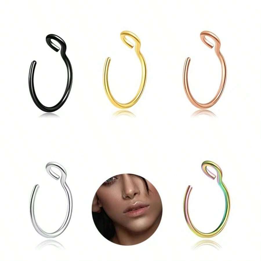 10pcs Non-Piercing 20G Fashion Stainless Steel Nose Rings (5 Colors ...