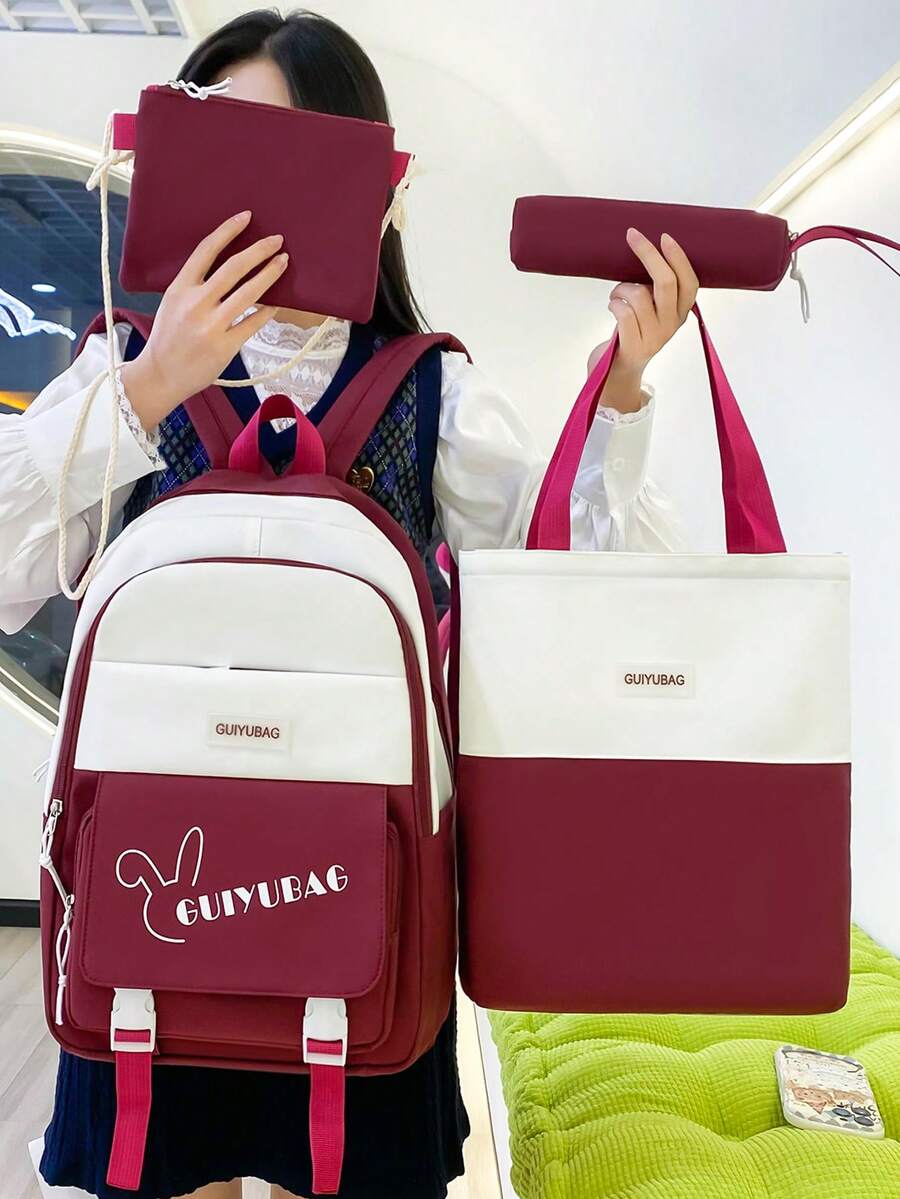 Color Blocking Women's Combination Bag Set Of Four Leisure Backpacks ...