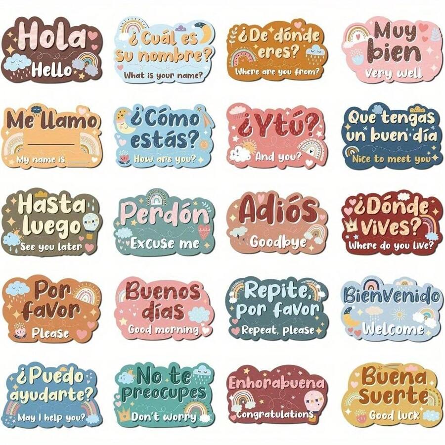 Conjunto de 20 carteles y tarjetas de frases españolas para ...