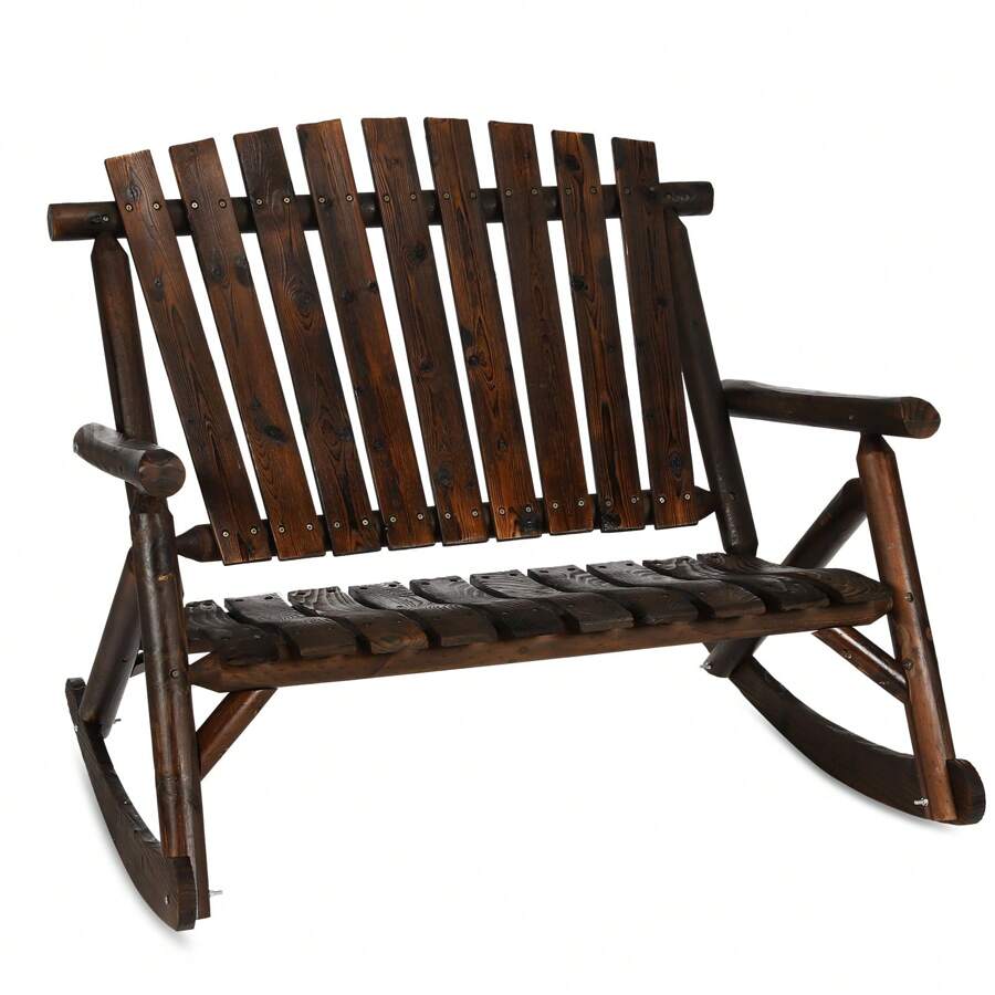EPICOZY Outdoor Double Wooden Rocking Bench, Adirondack Porch Rocker ...