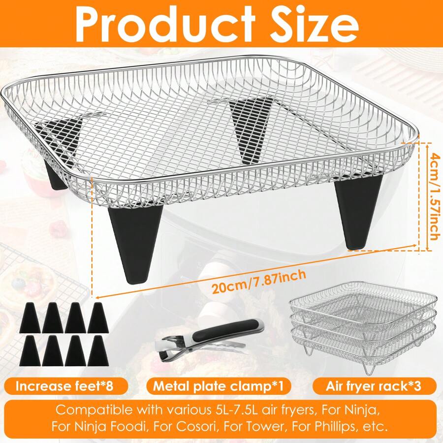 3 Layer Air Fryer Rack Square Air Fryer Grill Rack Stainless Steel ...