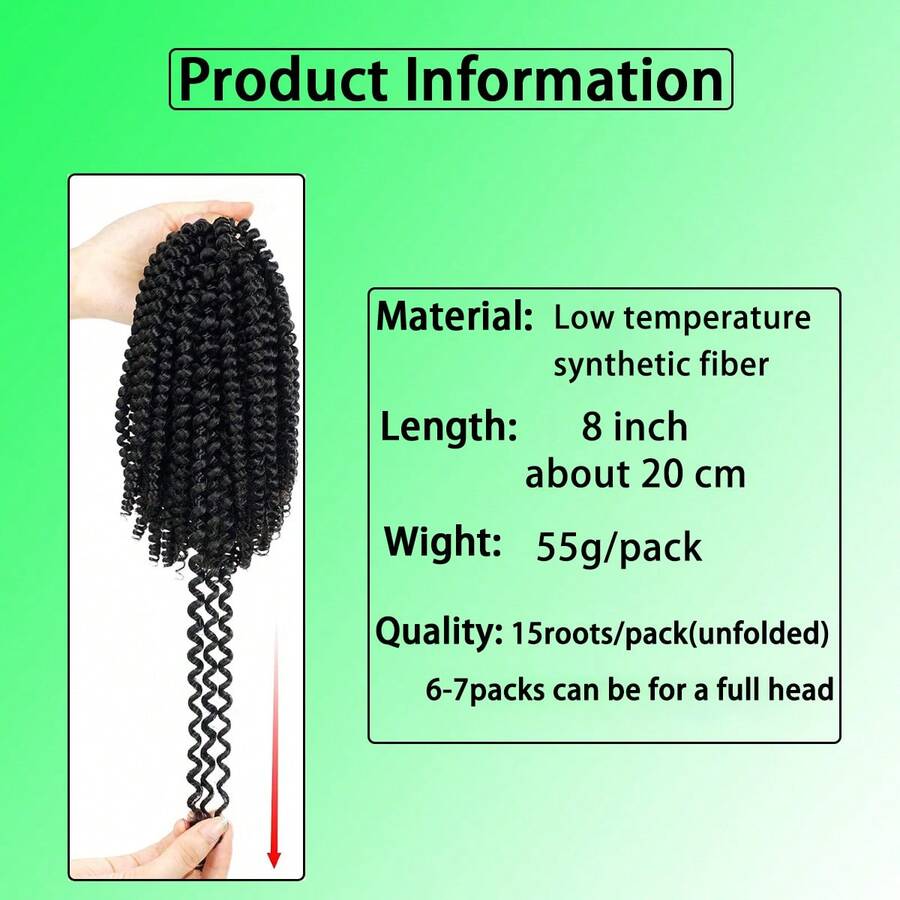 15 Strands/Pack 1 Pack Black Passion Twist Spring Crochet Hair 8 Inch ...