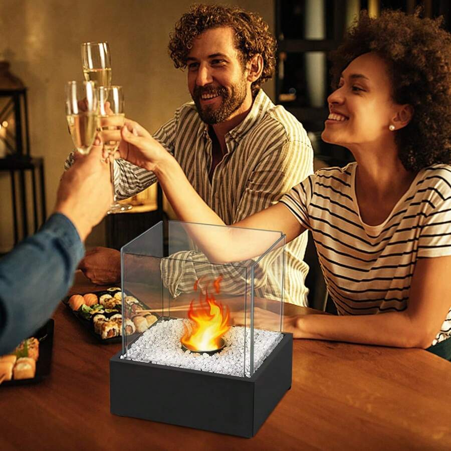 LILIIN tafelhaard bio-ethanol, rond/rechthoek met 2 stukken glas ...