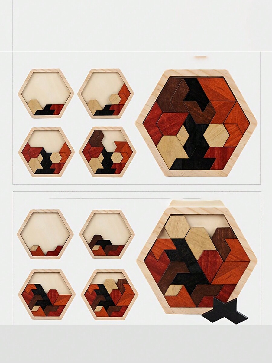 1 Piece Wooden Hexagon Puzzle - Brain Teaser Toy For Adults - Geometric Wooden Creative ...
