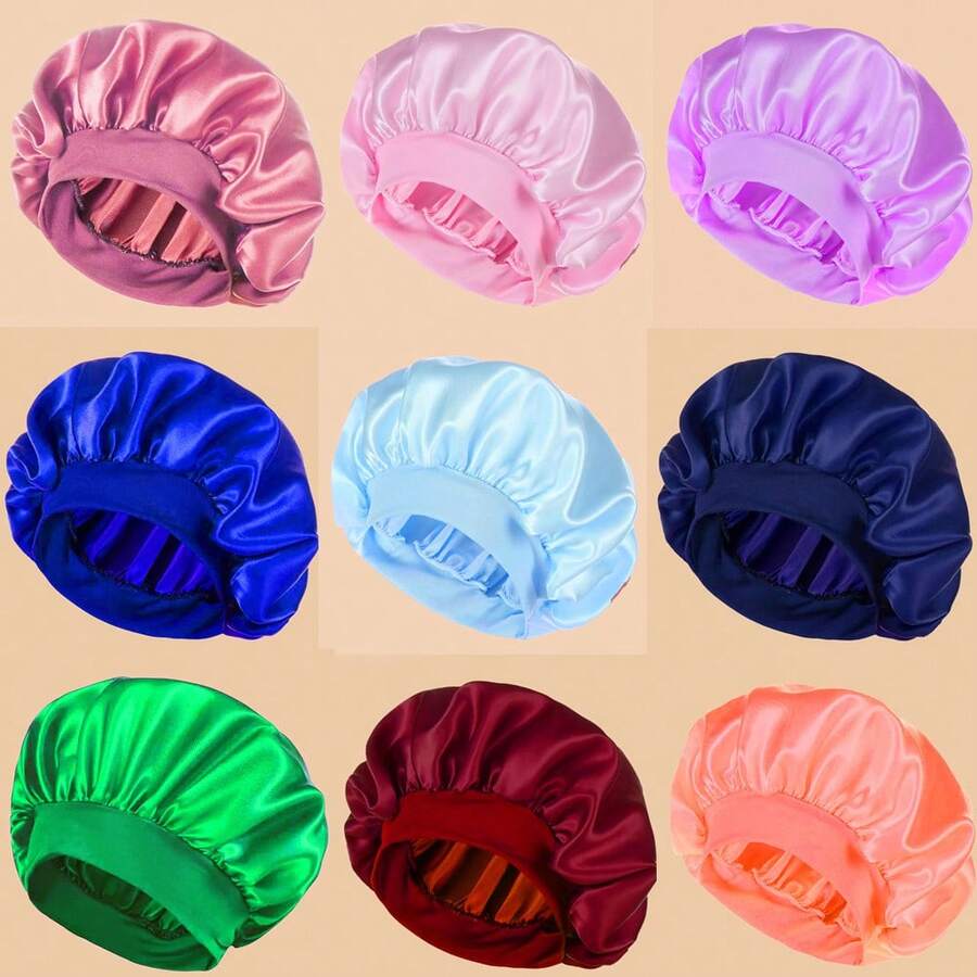 1pc Women's Solid Color Satin Wide-Brimmed Shower Cap, Suitable For ...