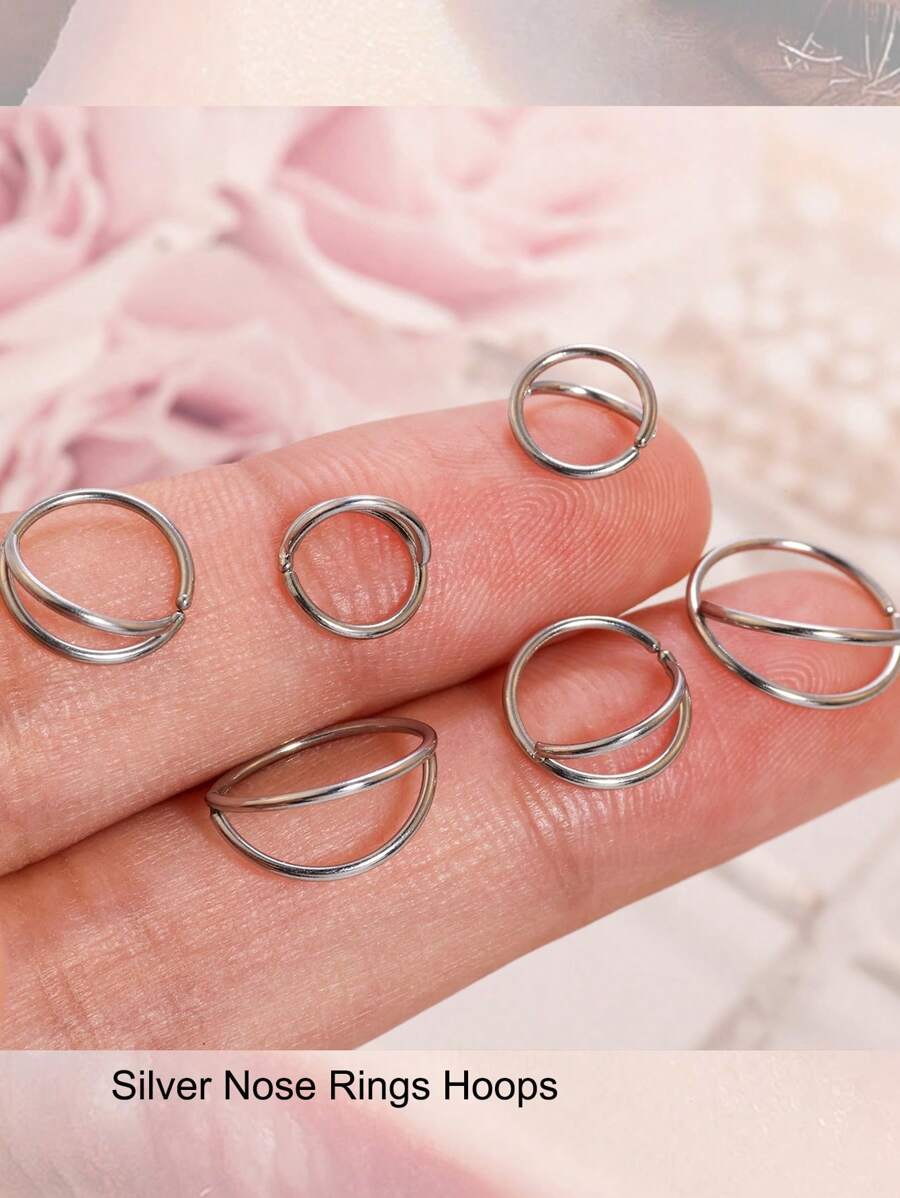 6pcs/set Simple Gold Double Nose Ring Single Piercing For Women And Men ...