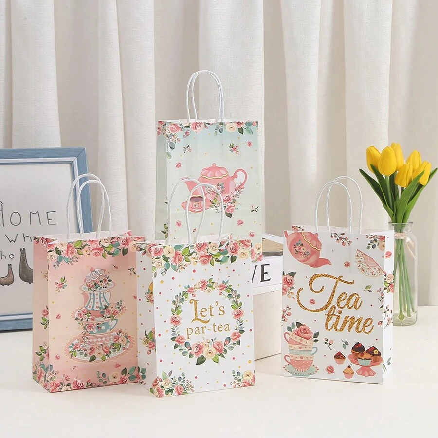 12pcs/Set Combination Tea Party Themed Kraft Paper Bag Festival Gift ...