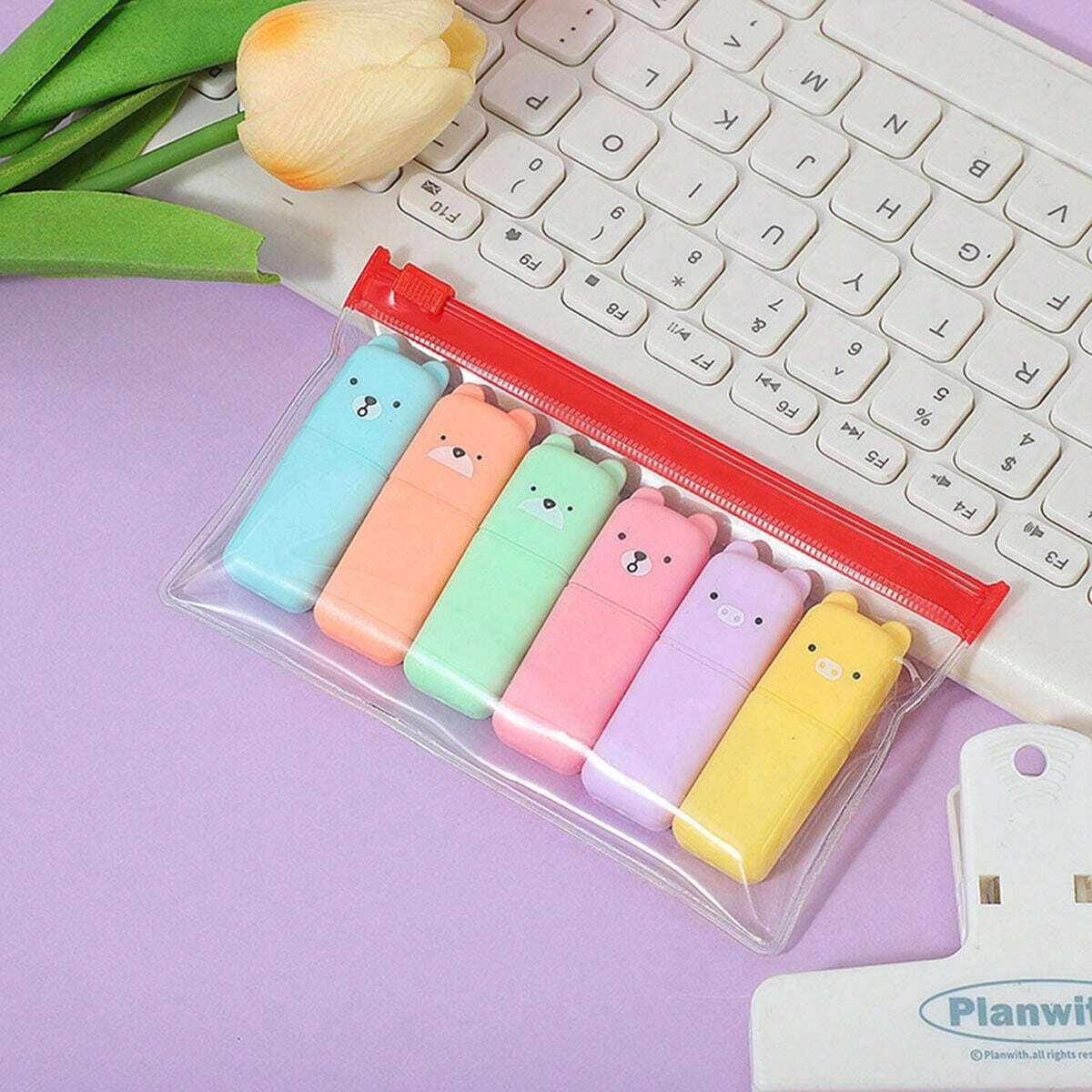 2pcs Random Color Mini Cute Cartoon Student Highlighter Pens, Macaron ...