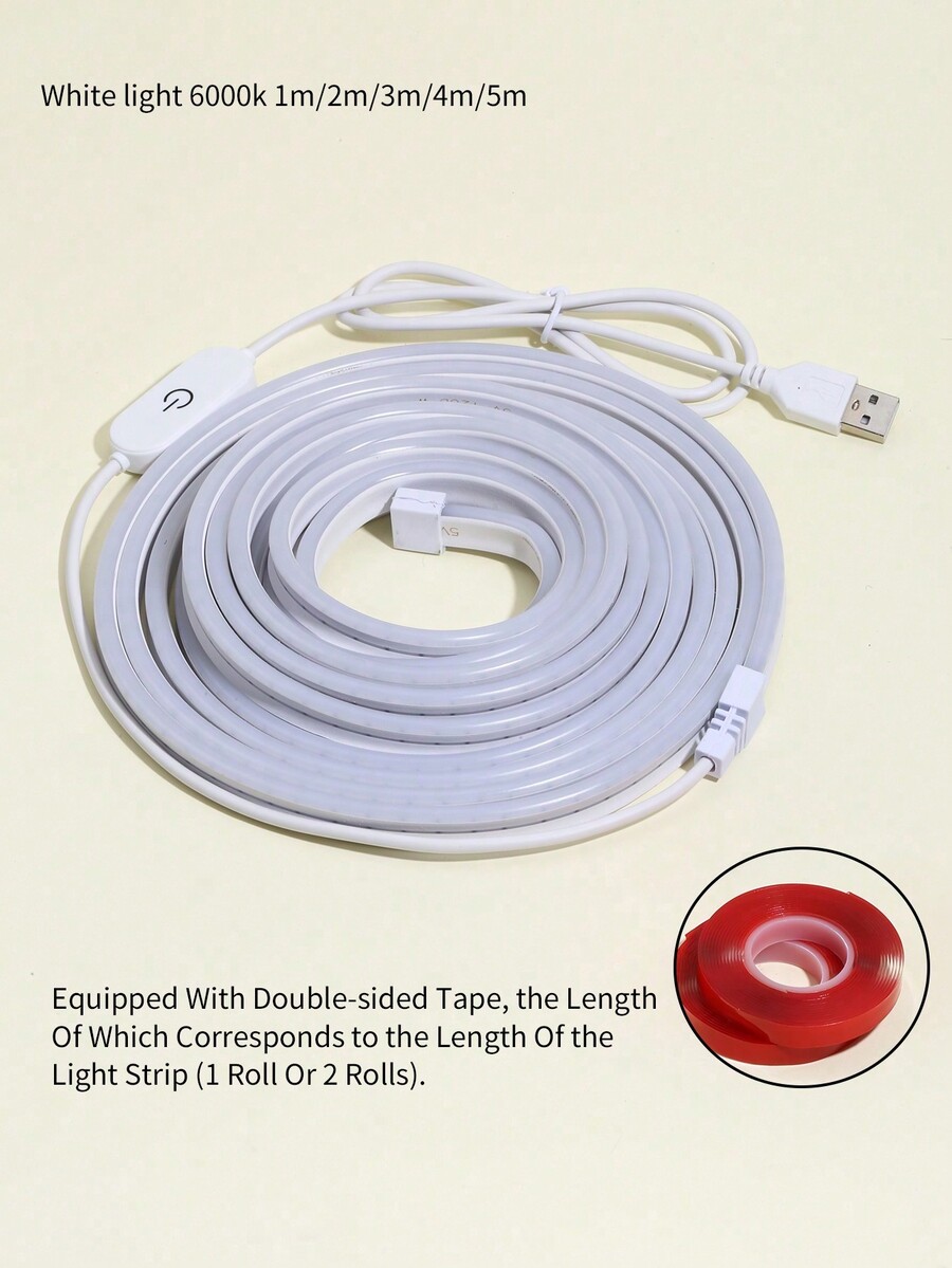 Fita de luz decorativa de néon sensível ao toque LED de 1m/2m/3m/4m/5m, lâmpada ambiente ...