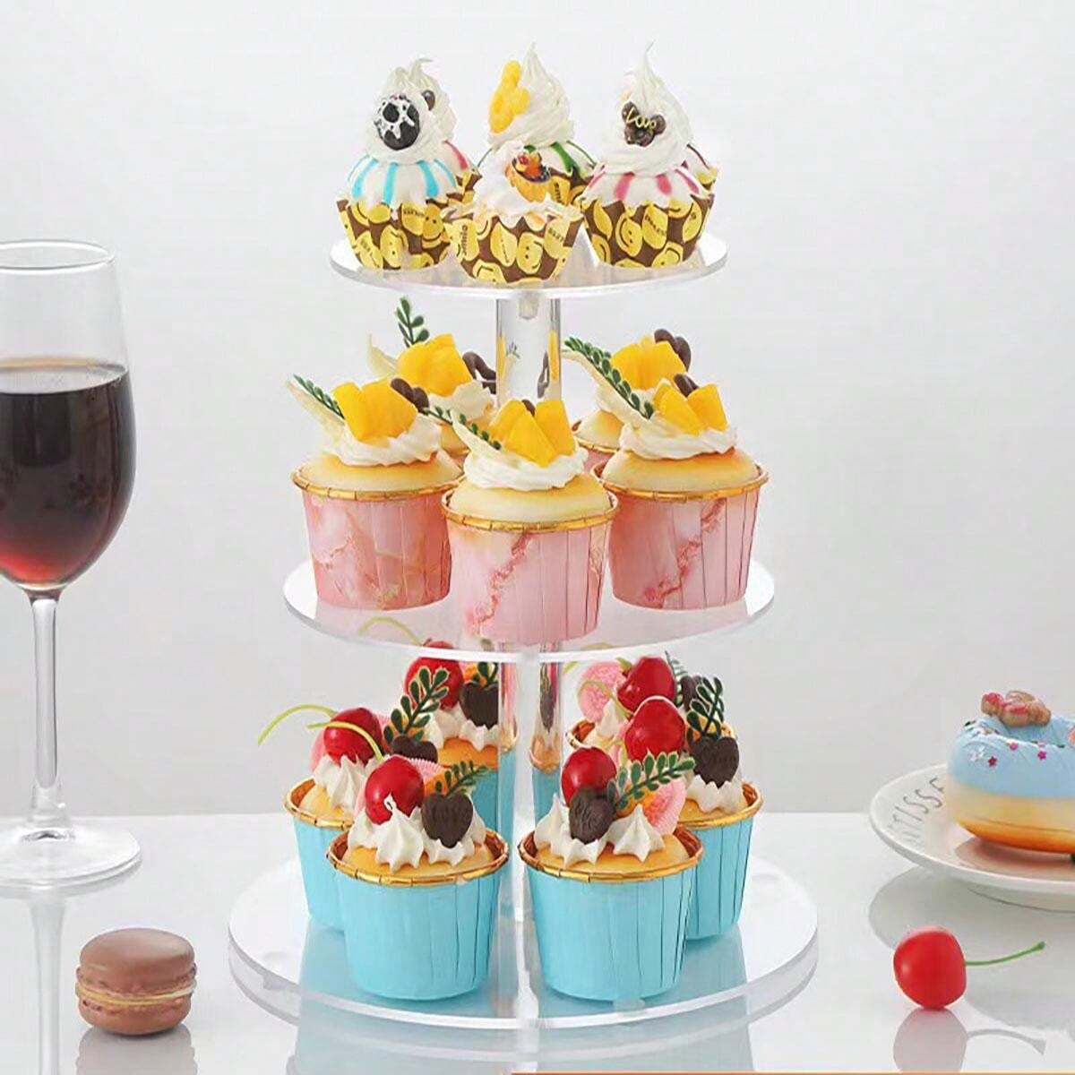 1pc 3-Tier Round Acrylic Cake Stand, Cupcake Tower Display For Holidays ...