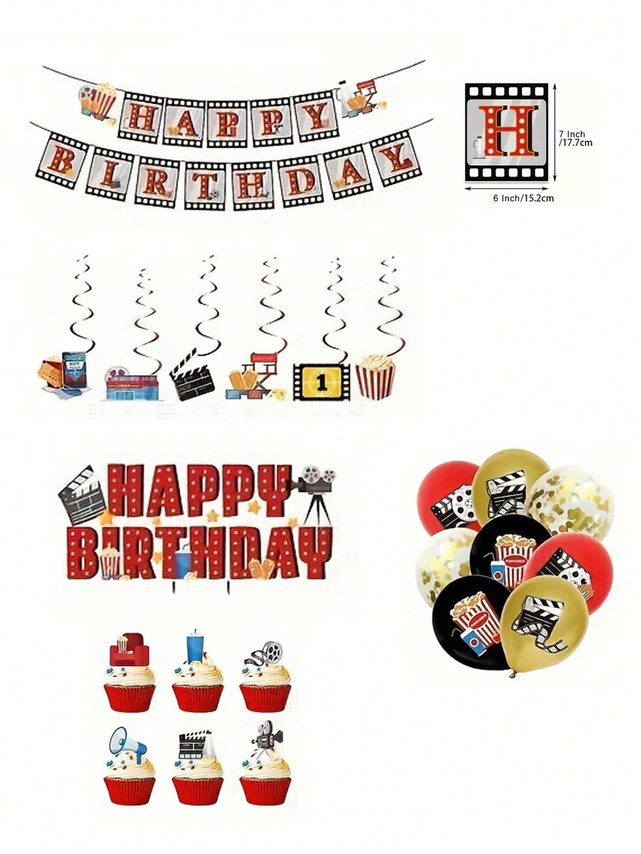 54pcs Movie Theme Party Banner Decorations Set, Flag Pennants, Cake ...