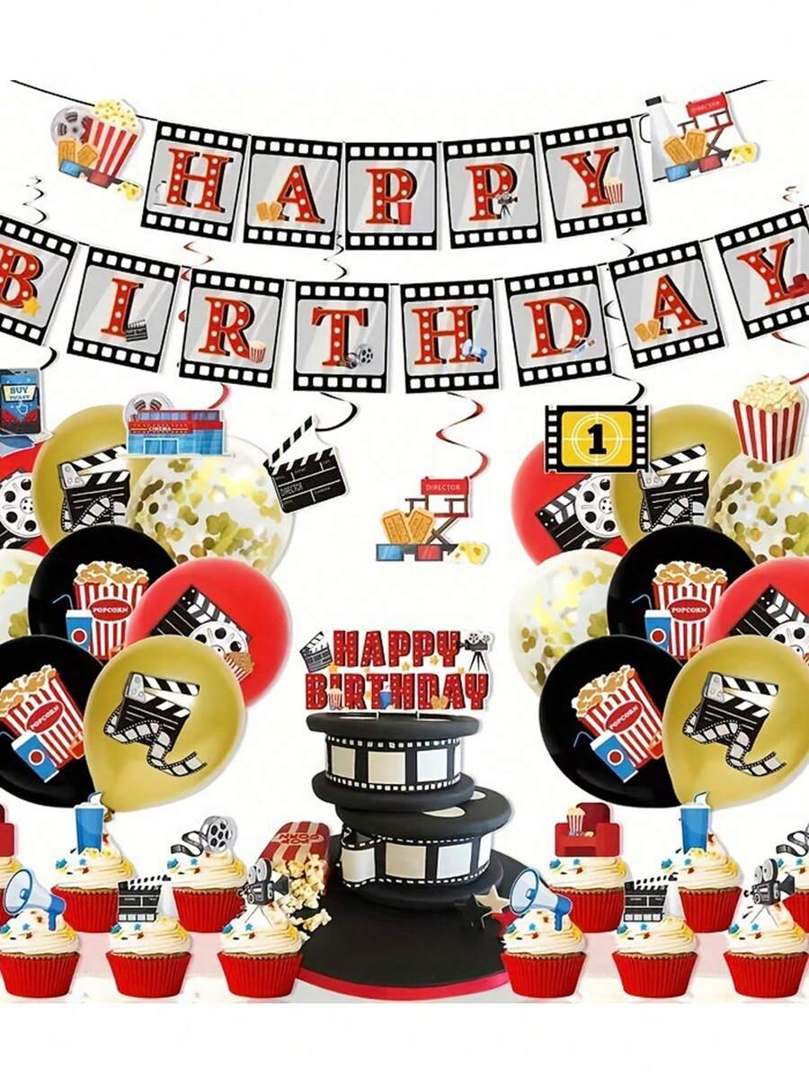 54pcs Movie Theme Party Banner Decorations Set, Flag Pennants, Cake ...