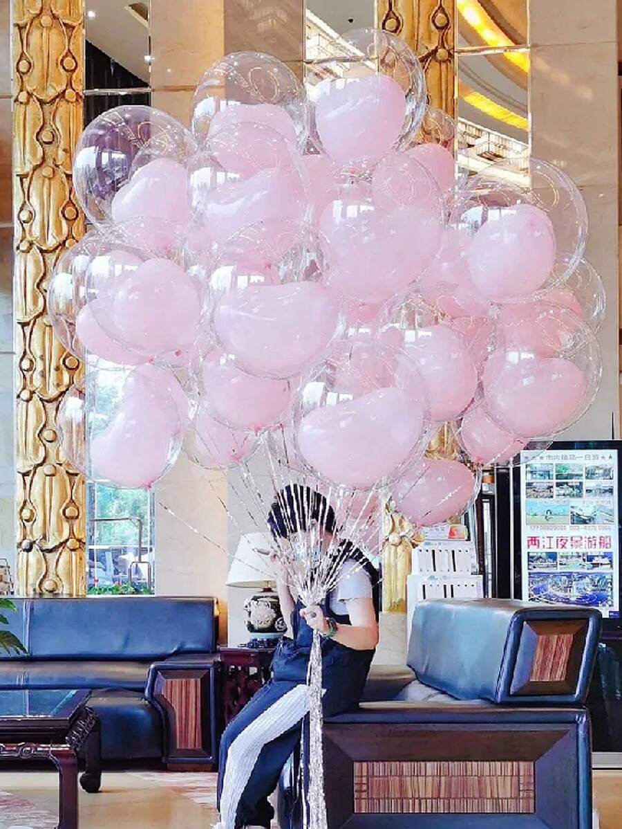 22PC Pink Heart And Clear BOBO Balloons For Birthday Parties, Wedding ...